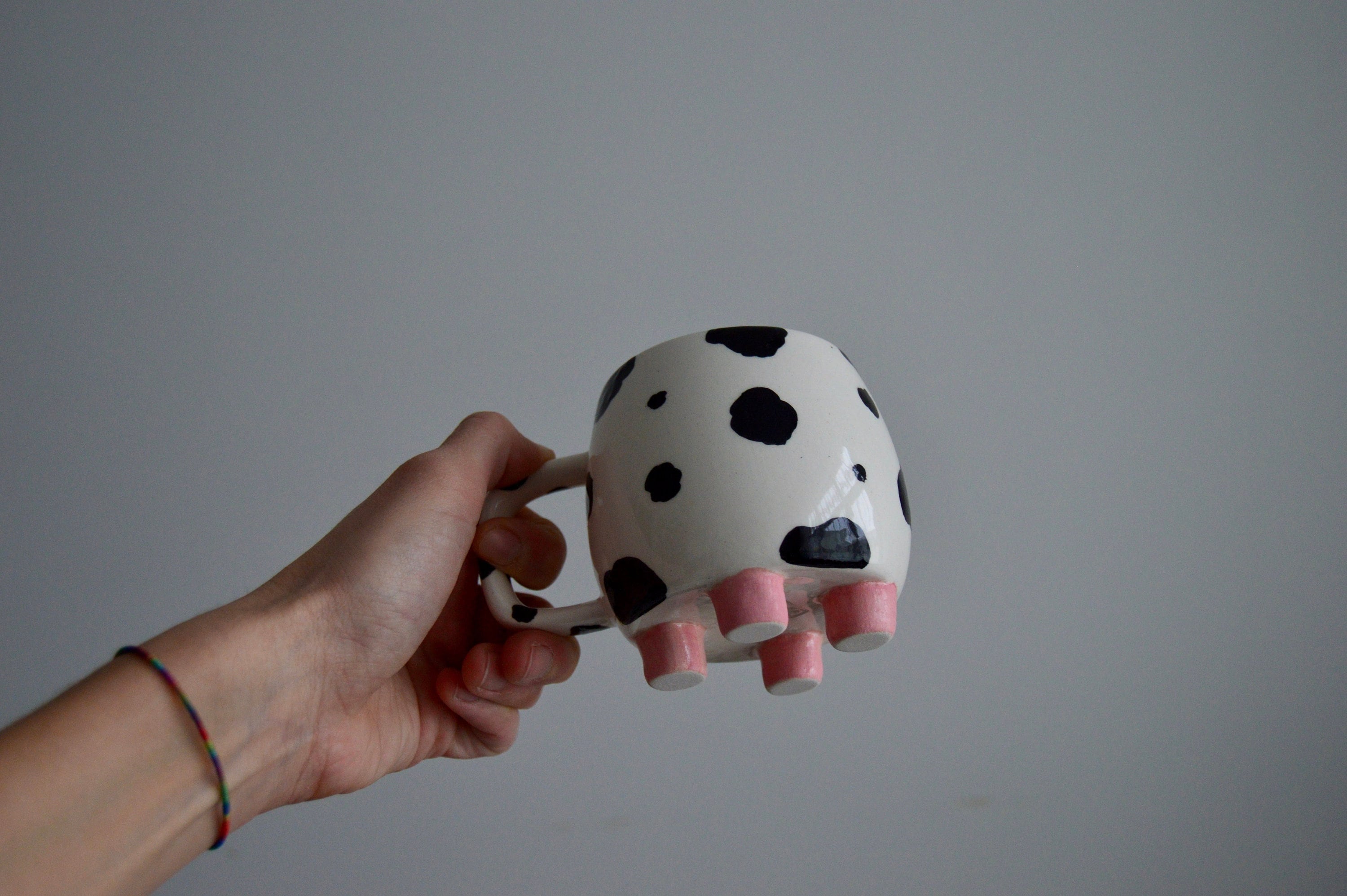 Cute Cow Mug, Polka Dot Clay Coffee Mug, Black White Kitchen Decor ...