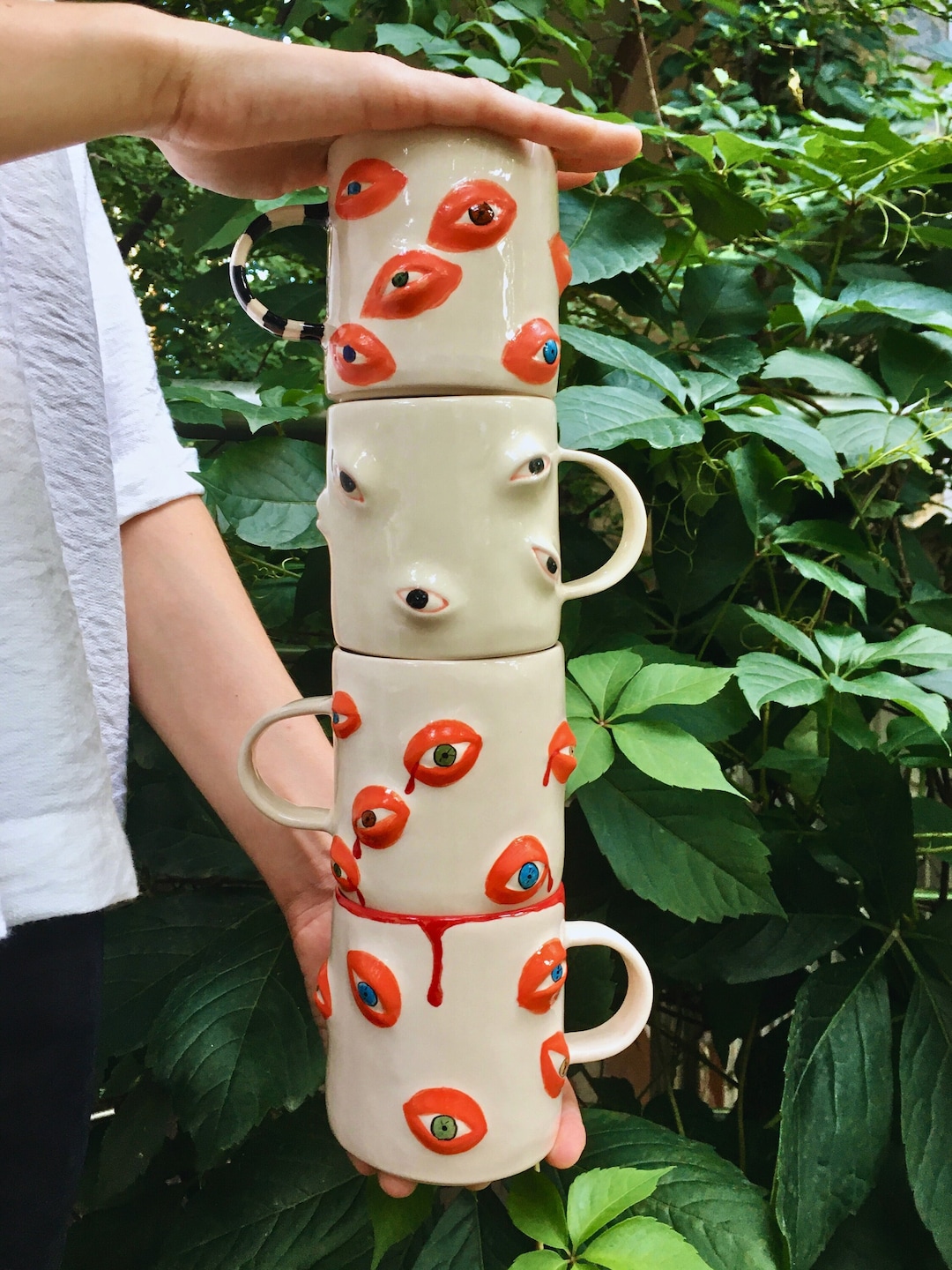 Customizable Eyes Coffee Mug, Custom Eyes Mug, Large Clay Tea Mug, Hand ...