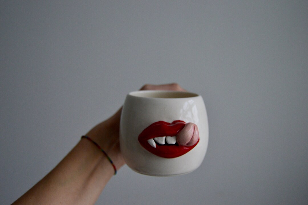 Hand Painted Custom Vampire and Tongue Red Lip Ceramic Coffee Mug ...