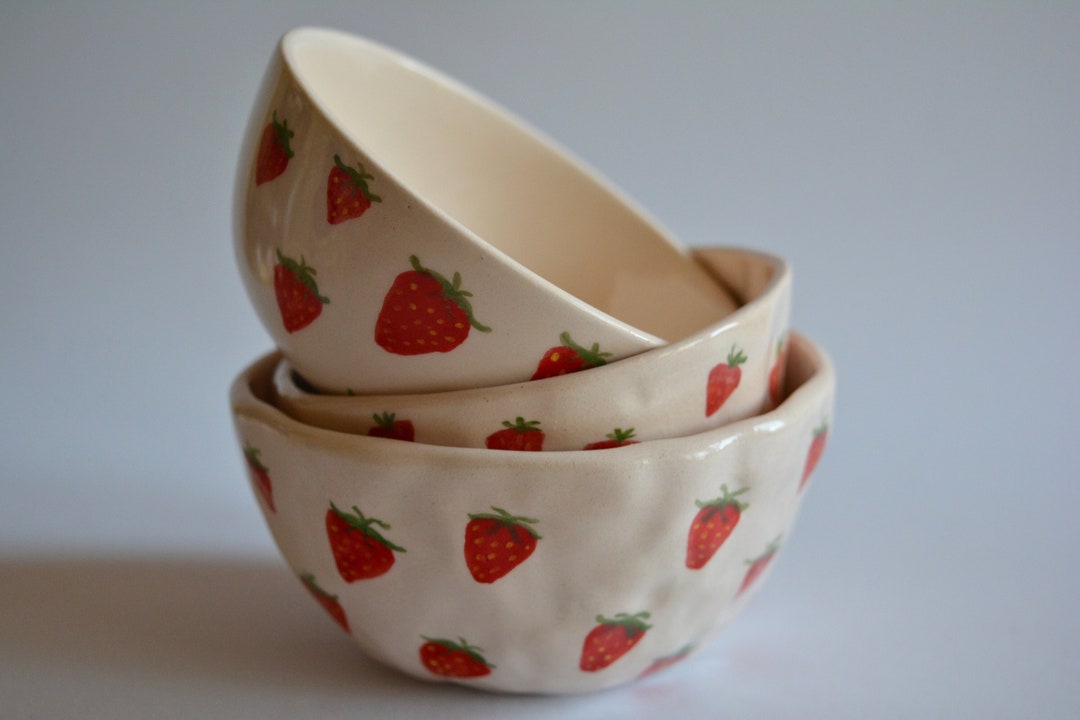 Strawberry Pattern Handmade Ceramic Bowl, Mom Gift, Cute Bowl, Kitchen ...