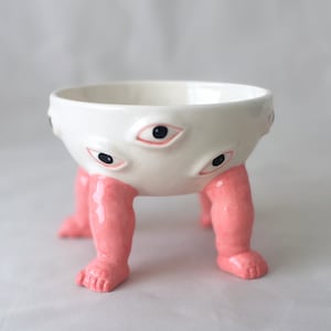 White Cereal Bowl With Pink Baby Legs and Embossed Human Eyes, Freaky ...
