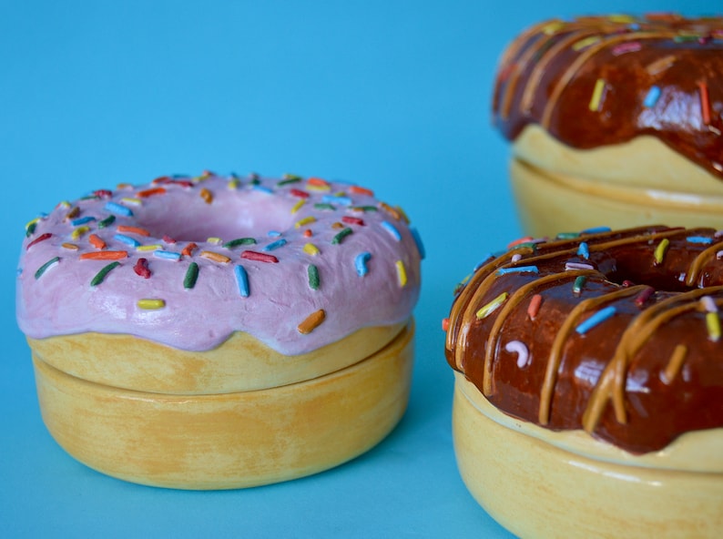 Unique Pink Donut Bowl With Ceramic Lid, Modern Living Room Decor, Art ...