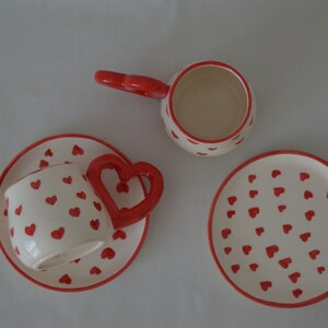 Heart Pattern Heart Handle Clay Espresso Cup and Plate, Kitchen Decor ...