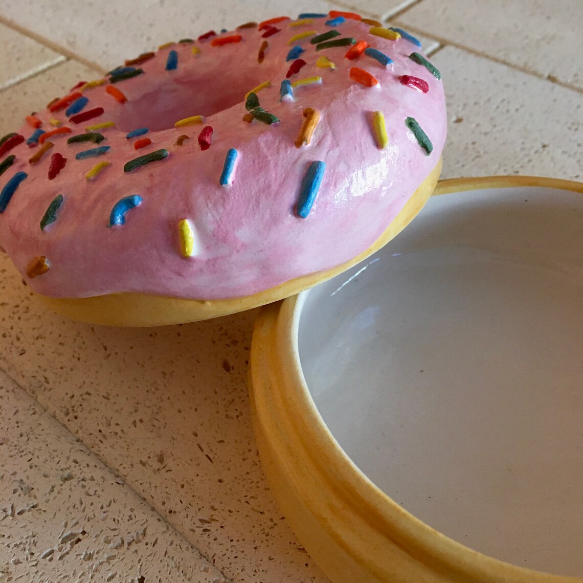 Unique Pink Donut Bowl With Ceramic Lid, Modern Living Room Decor, Art ...