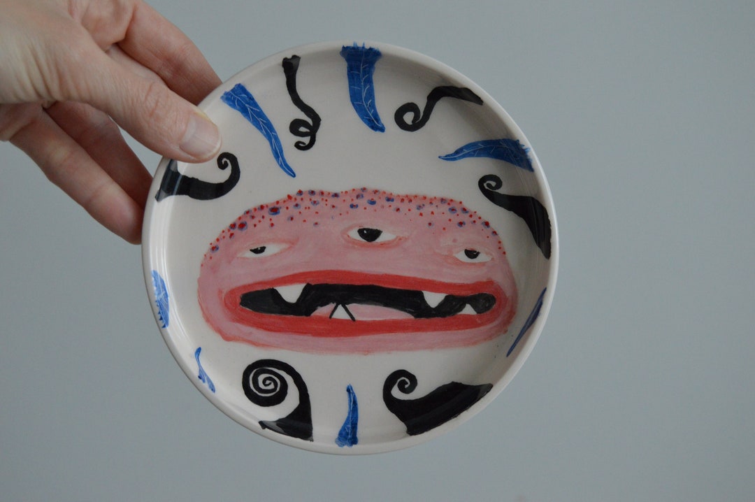 Ceramic Monster Hand Painted Plate, Monster Plate, Ceramic Jewelry ...