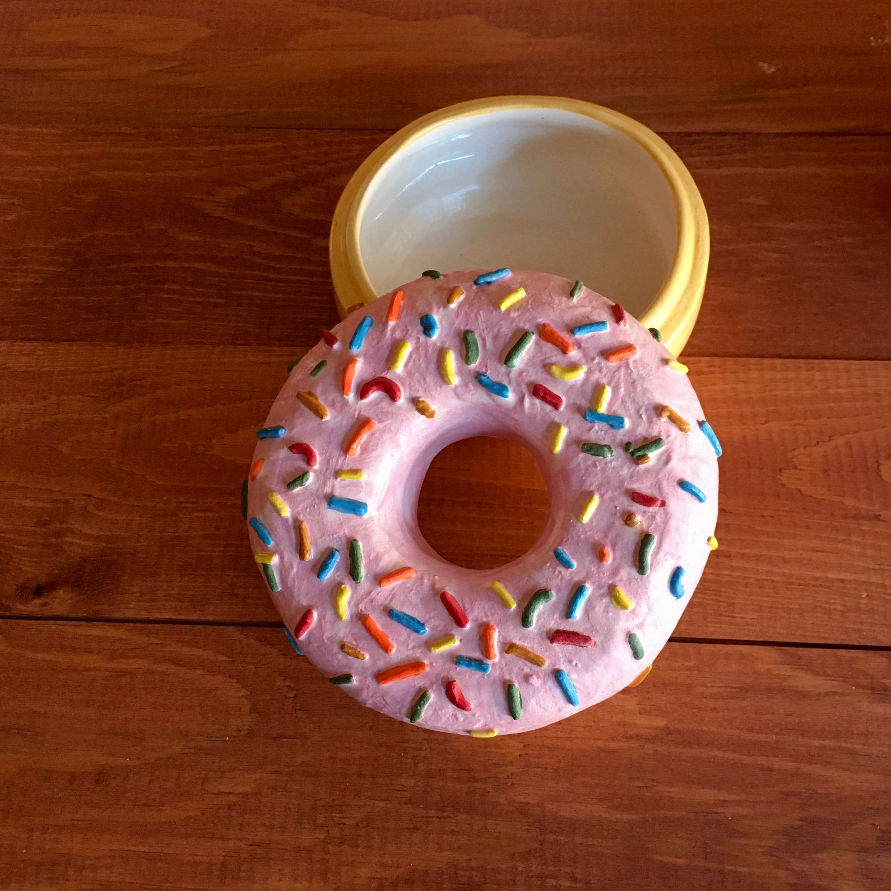 Unique Pink Donut Bowl With Ceramic Lid, Modern Living Room Decor, Art ...