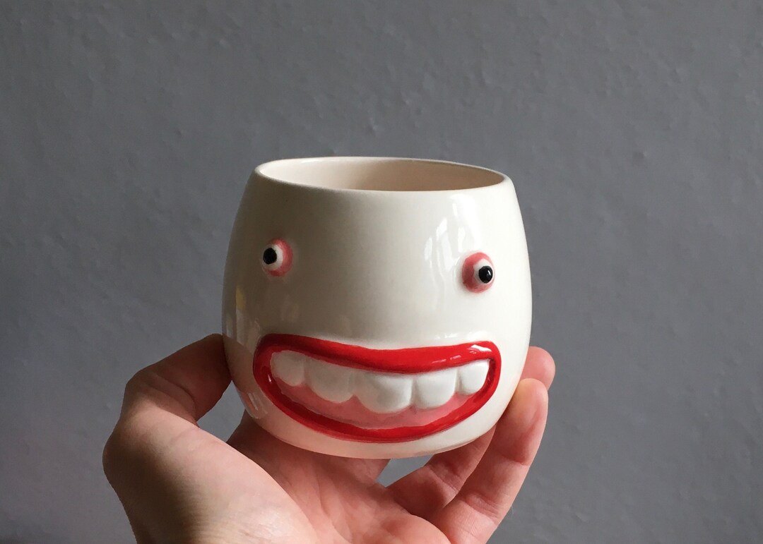 Red Long Handle Coffee Mug, Gear Cute Monster Pottery Tea Cup, Best ...