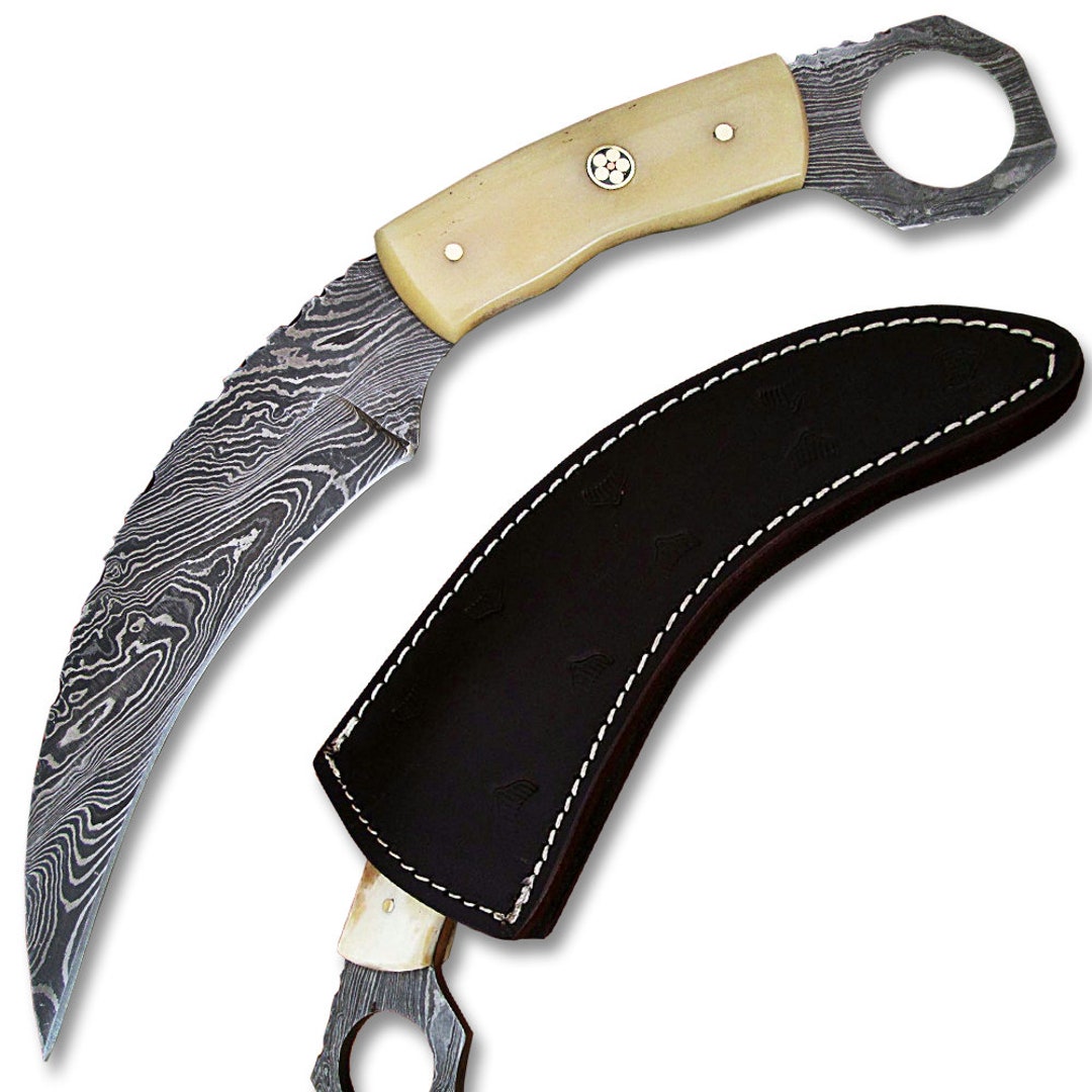 Custom Made Damascus Karambit Knife Bone Handle Beautiful Mosaic Pin - Etsy