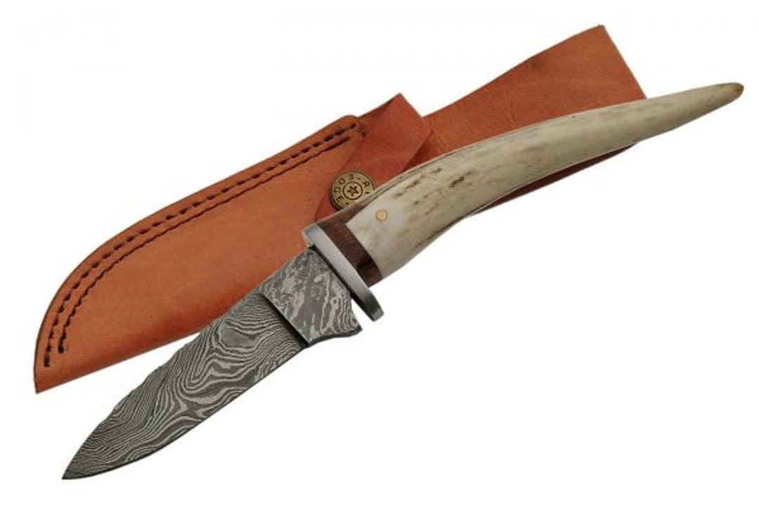 MW-1505 Handmade Stag Spike Handle Damascus Steel Skinning Knife - Etsy