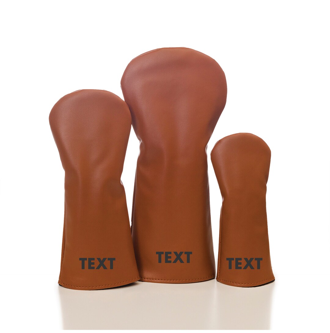 Personalized Basic Brown Leather Golf Headcover Set: Driver, Fairway ...