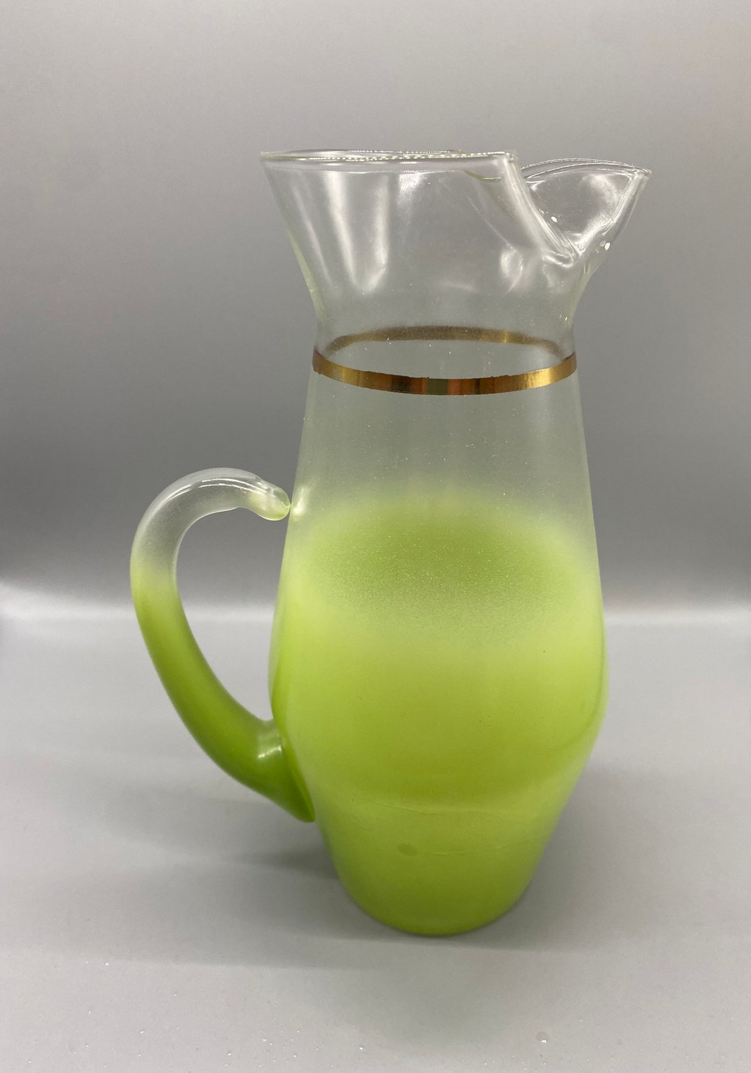 Vintage Mid Century BLENDO Glass Frosted Green Pitcher Great Condition ...