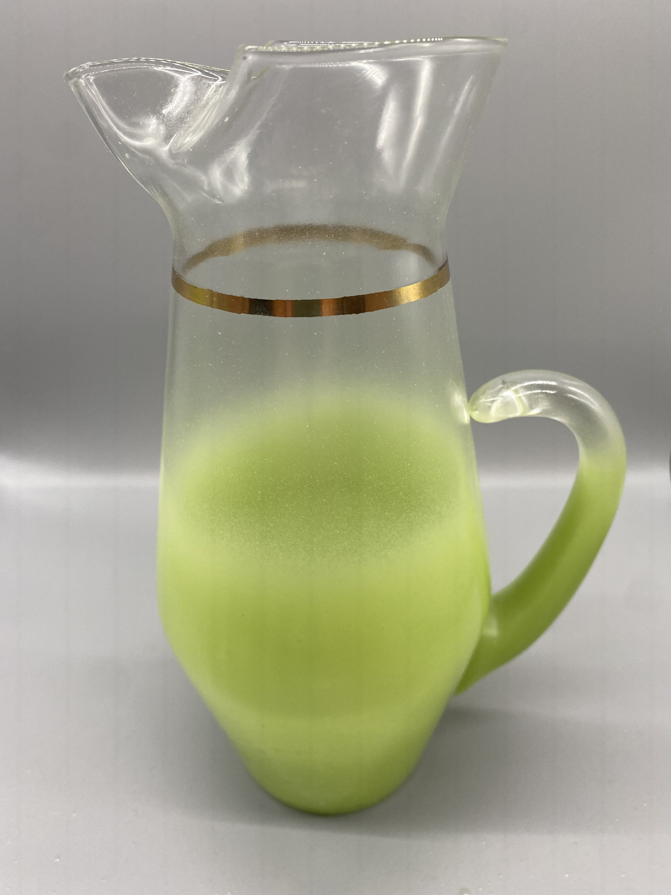 Vintage Mid Century BLENDO Glass Frosted Green Pitcher Great Condition ...