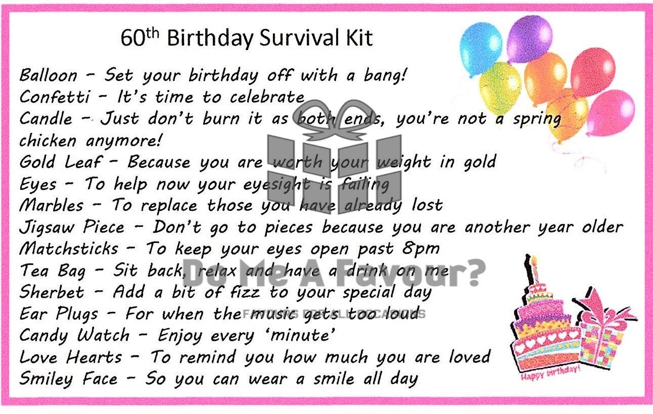 Sixtieth Birthday Survival Kit 60th Birthday Survival Kit - Etsy Canada Sixtieth Birthday Survival Kit 60th Birthday Survival Kit - Etsy Canada