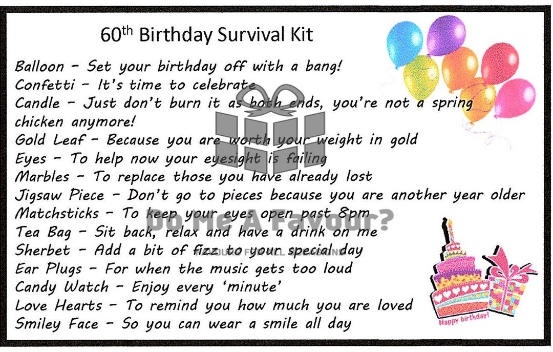 Sixtieth Birthday Survival Kit 60th Birthday Survival Kit - Etsy Sixtieth Birthday Survival Kit 60th Birthday Survival Kit - Etsy