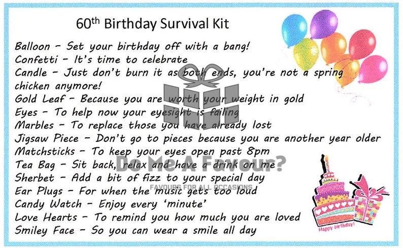 Sixtieth Birthday Survival Kit 60th Birthday Survival Kit - Etsy Canada Sixtieth Birthday Survival Kit 60th Birthday Survival Kit - Etsy Canada