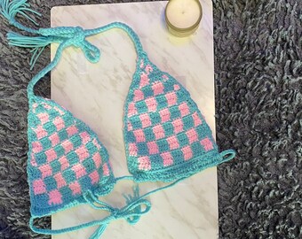 Crochet Checkered Bikini Top - Etsy