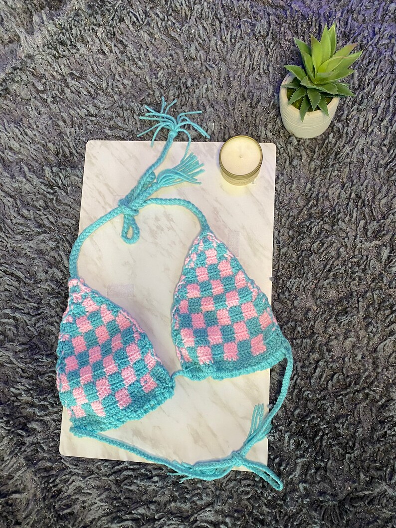 Crochet Checkered Bikini Top - Etsy