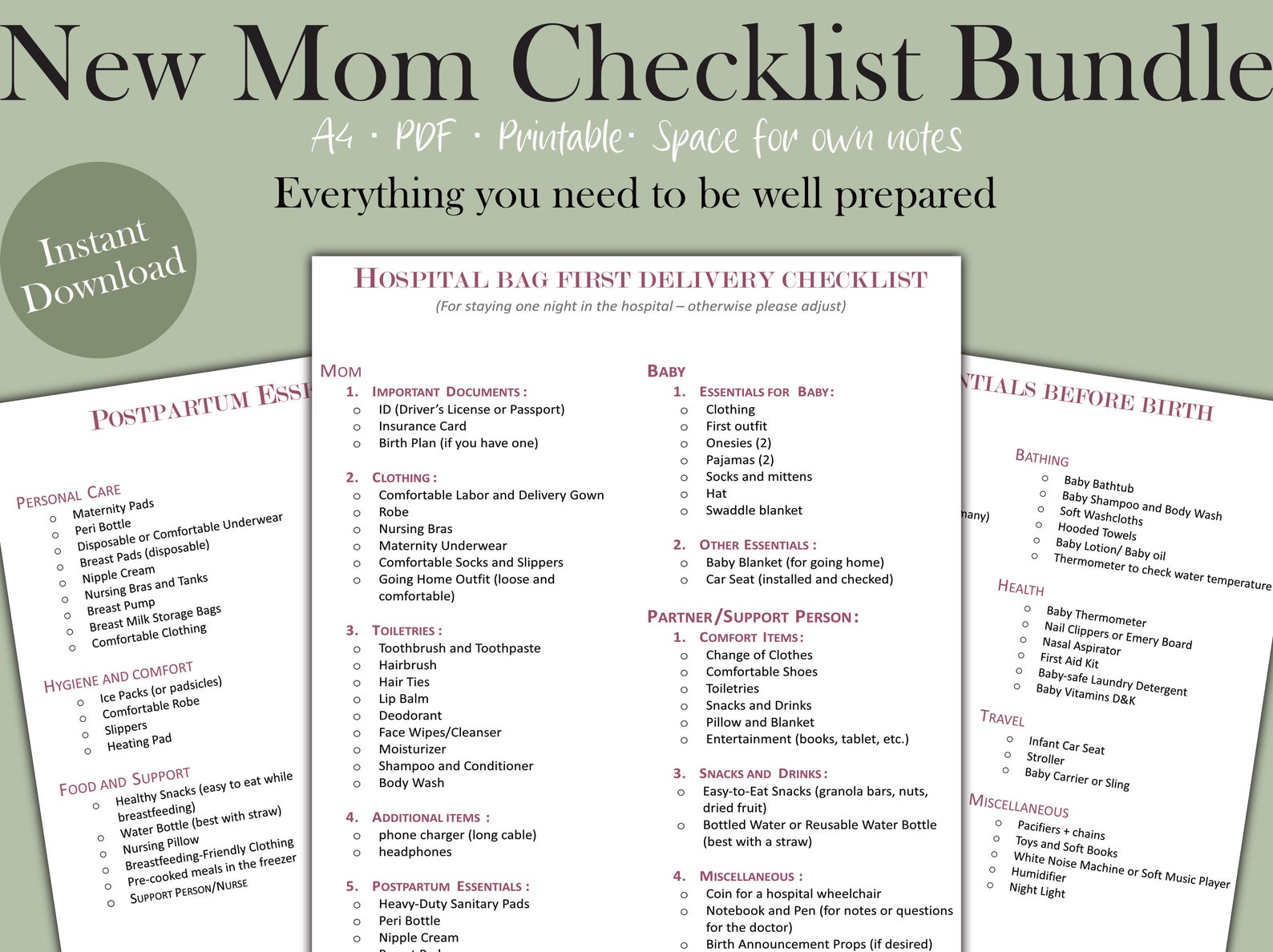 Ultimate Printable Checklists for New Moms – Baby Essentials, Hospital ...