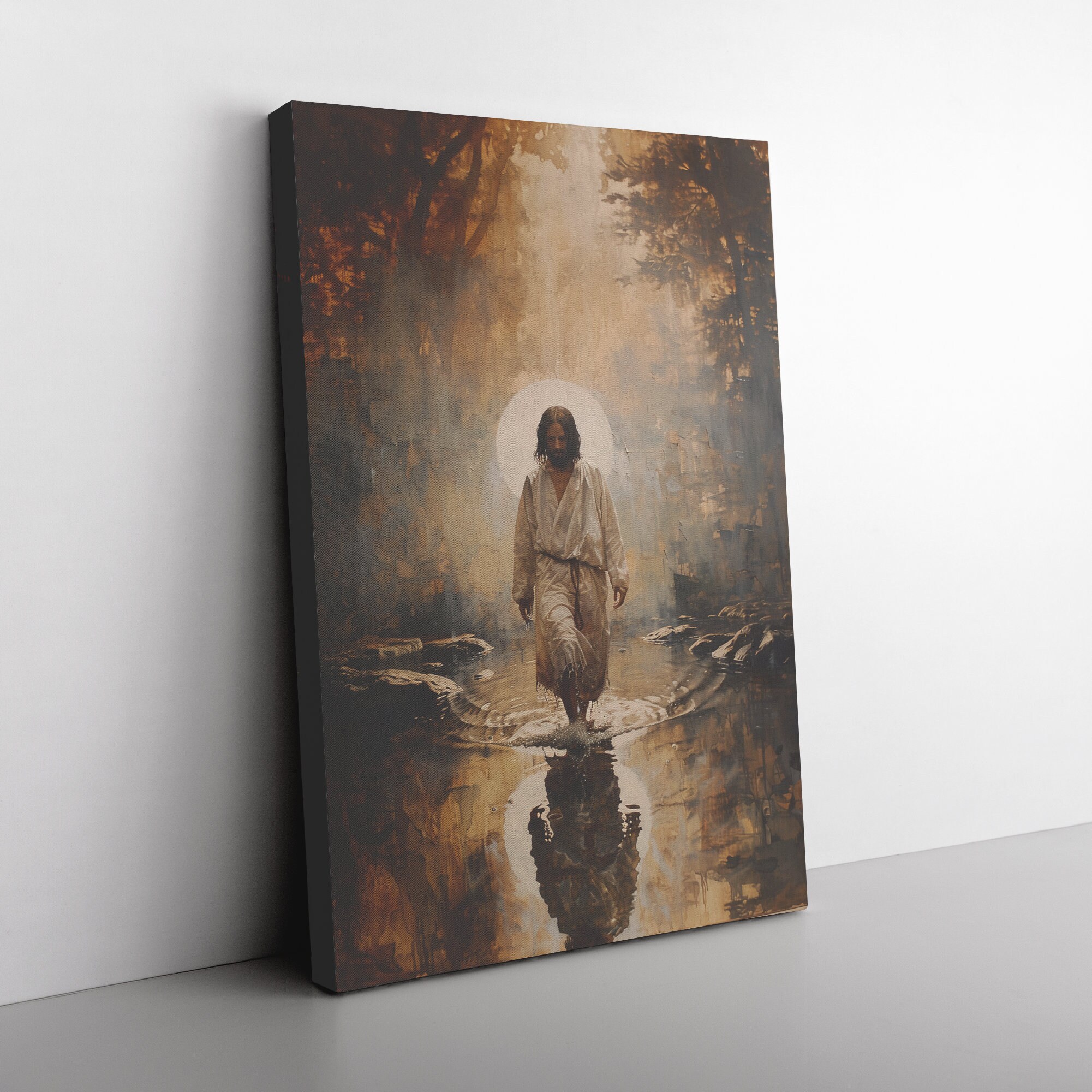 Majestic Savior Christ's Miraculous Walk on Water-textured Canvas Art ...