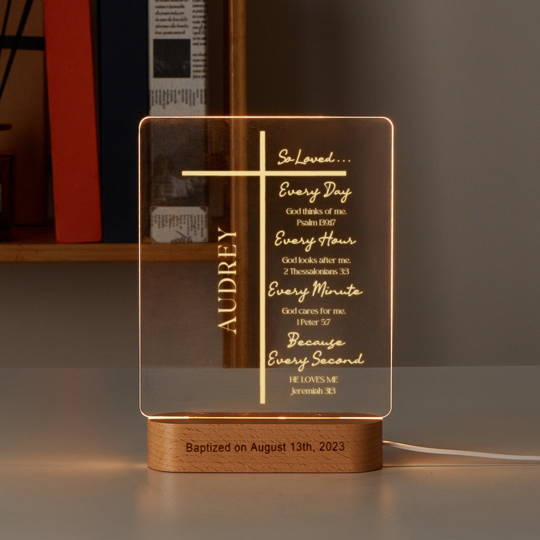 Personalized Name LED Night Light-custom Bibleverse Cross Art-christian ...