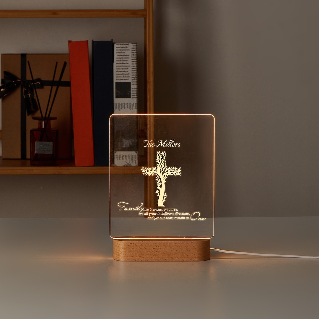Personalized Family Name LED Night Light-cross Tree-custom-home Decor ...