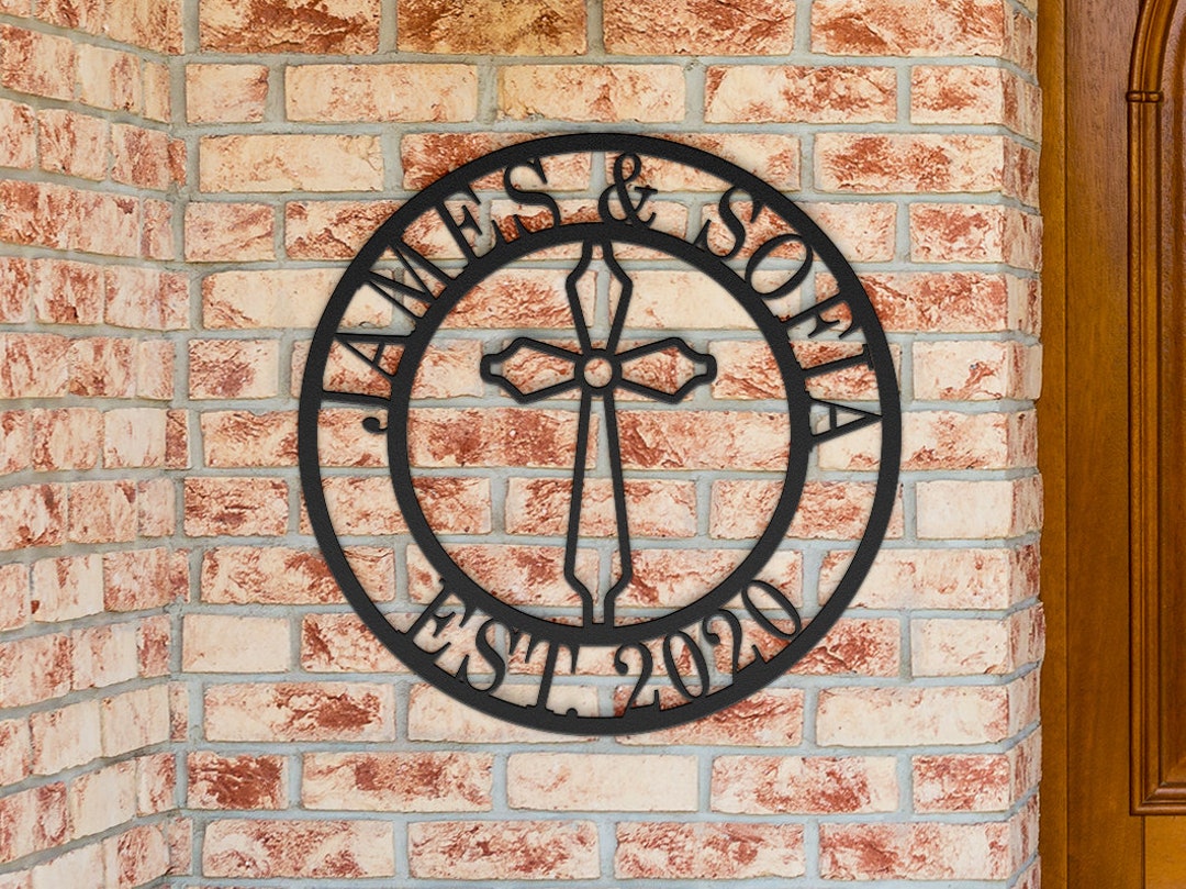 Personalized Family Name Metal Sign With a Cross-initial-monogram-door ...