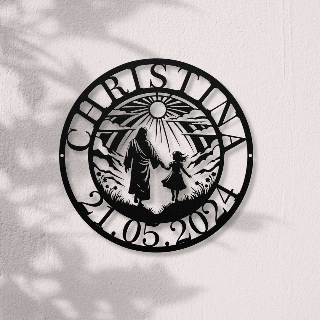 Personalized Name Metal Sign-jesus Holding Baby Girl-custom Date ...