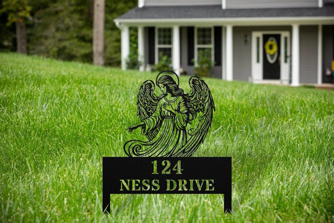 Custom Angel Metal Address Yard Sign Art-personalized House Number ...