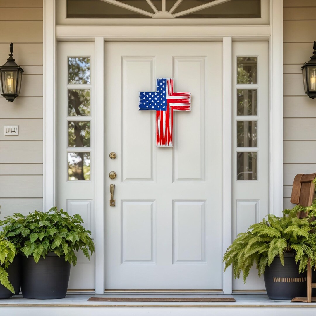 American Flag Metal Cross Sign-christian Family Home Wall Hanging Decor ...