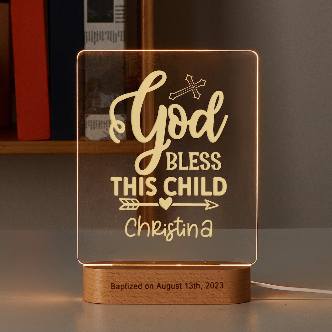 Personalized Baby Name LED Night Light-god Bless-custom Christian ...