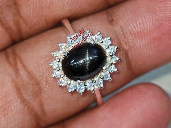 Vintage Black Star Sapphire Ring Stackable Ring 925 Sterling - Etsy