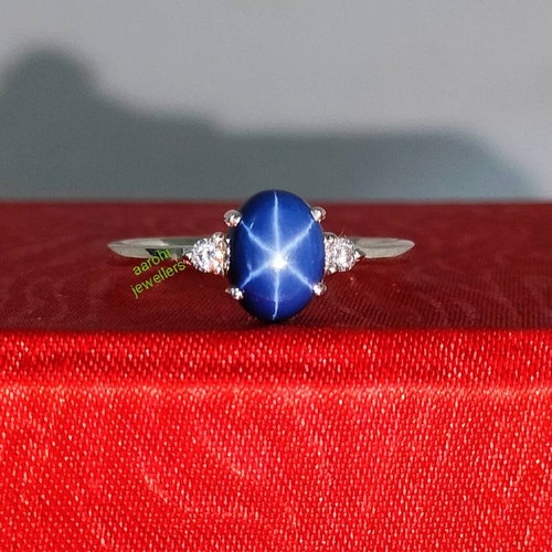 Blue Star Sapphire Ring Engagement Ring 925 Sterling Silver - Etsy