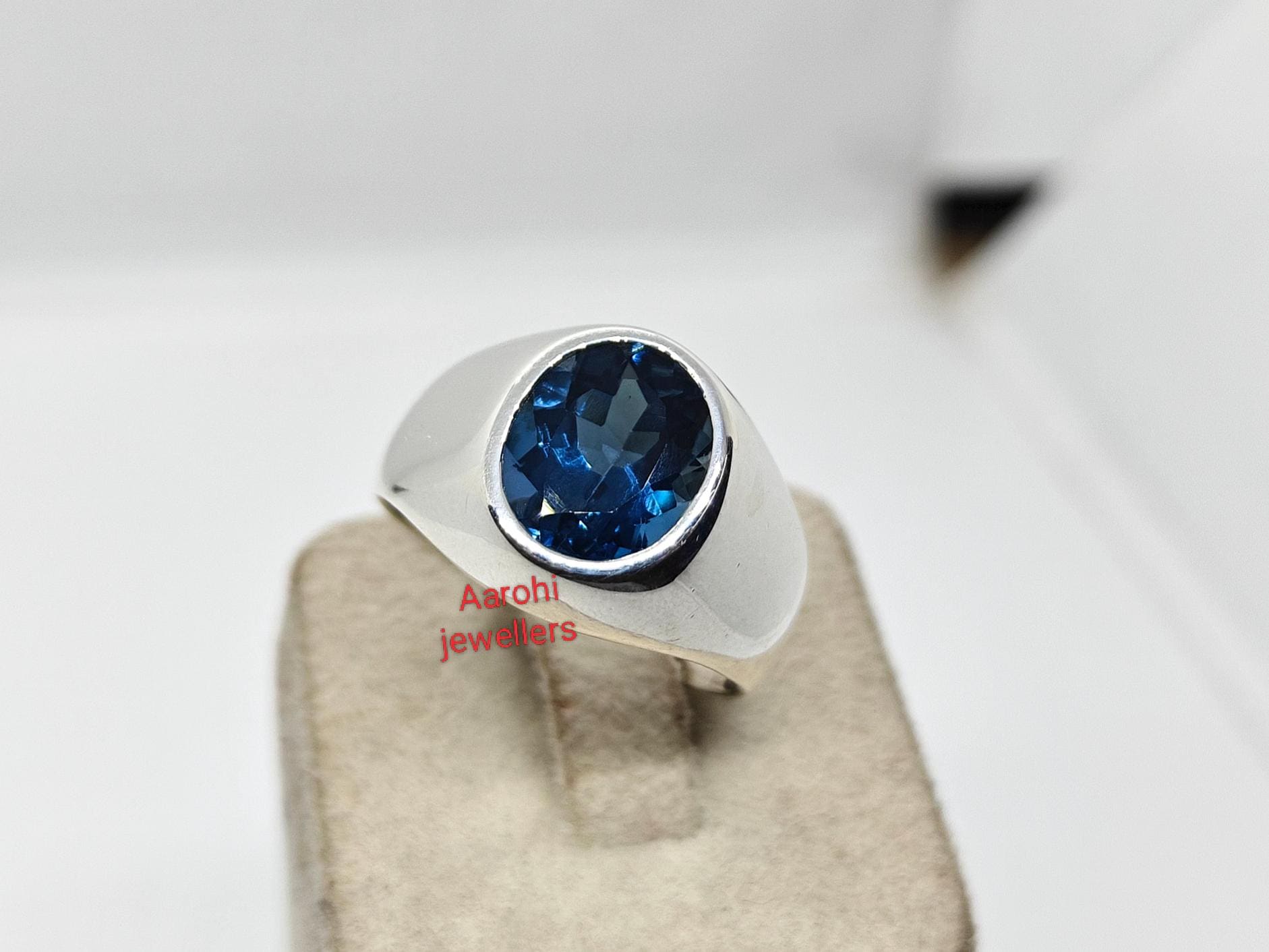 London Blue Topaz Ring: Sterling Silver Men's Signet, December ...