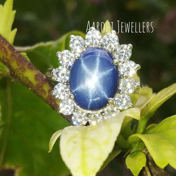 Blue Star Sapphire Ring Star Gemstone Ring 925 Silver Ring - Etsy