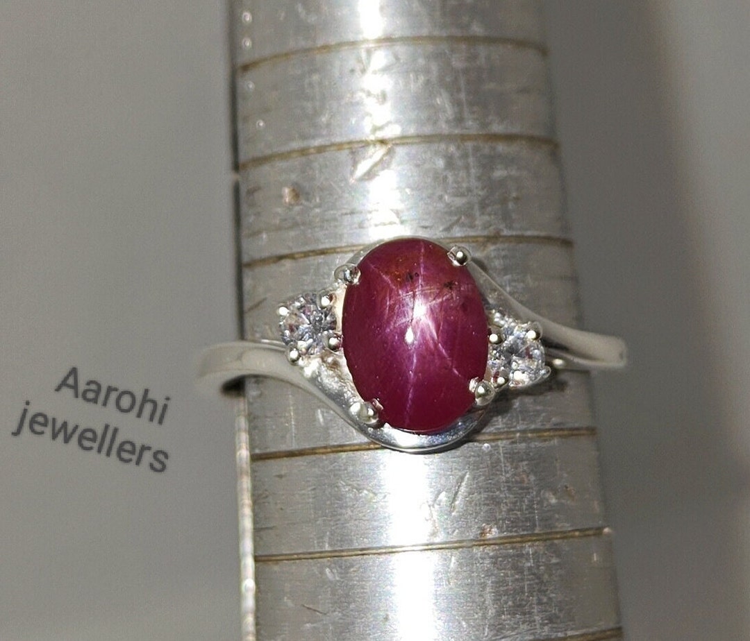 Genuine Star Ruby Ring, Star Ruby Women Ring, 925 Sterling Silver ...