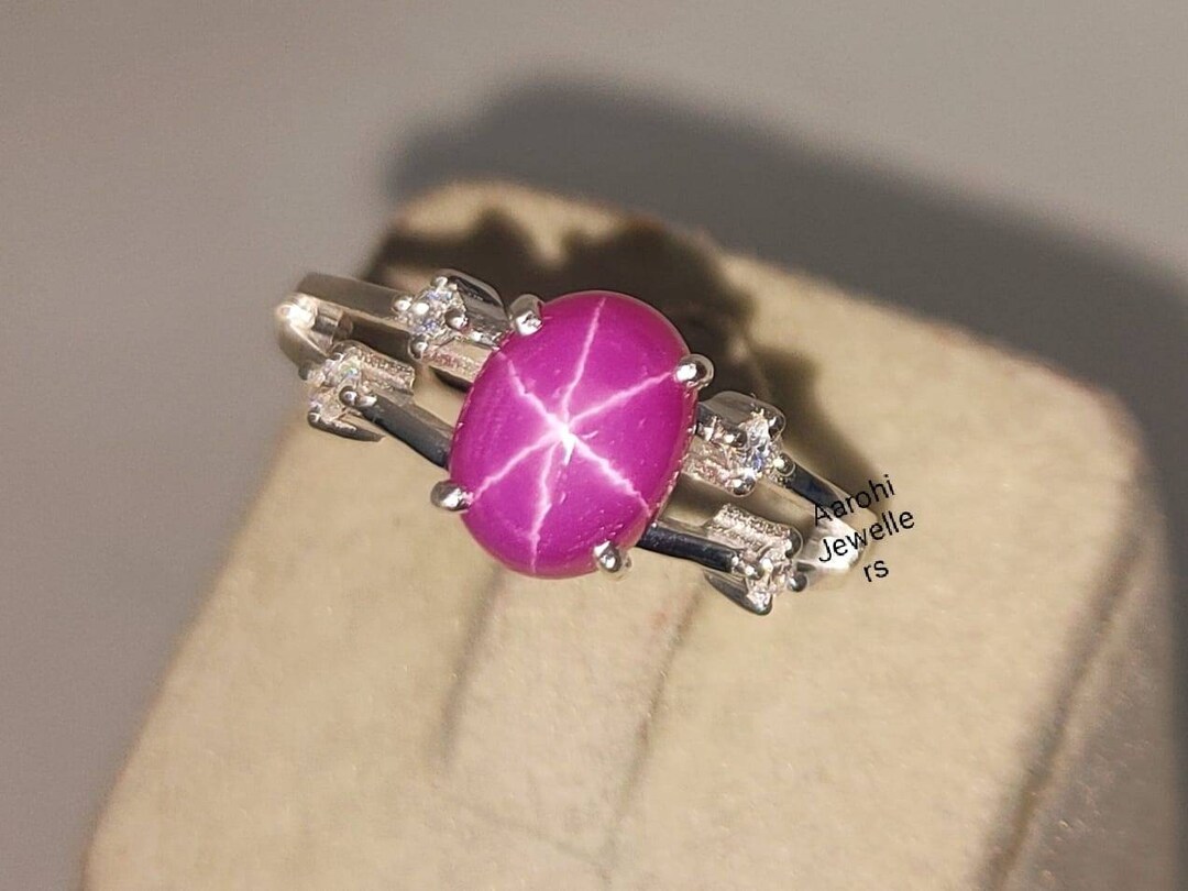 Vintage Pink Star Sapphire Ring, Engagement Ring, 925 Sterling Silver ...