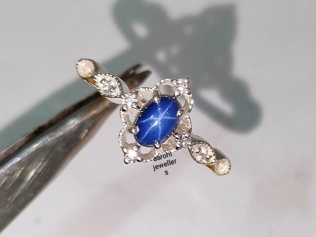Vintage Blue Star Sapphire Ring, 925 Sterling Silver, Lindy Sapphire ...