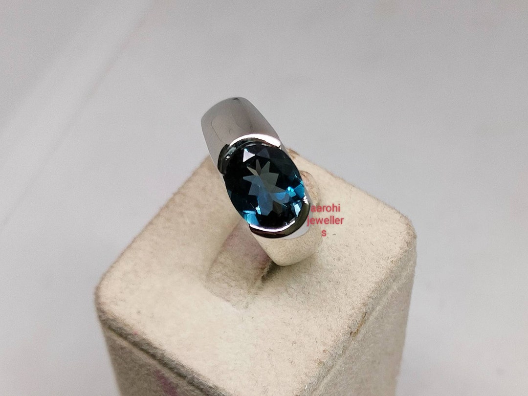 London Blue Topaz Men's Ring, Sterling Silver Signet, December ...