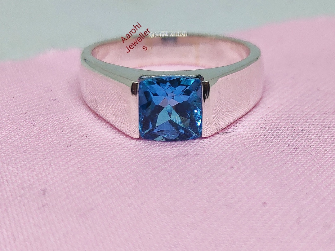Natural Swiss Blue Topaz Men's Ring: Sterling Silver Signet, December ...