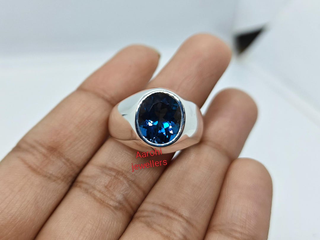 London Blue Topaz Ring: Sterling Silver Men's Signet, December ...