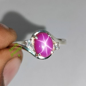 Vintage Pink Star Sapphire Ring, 925 Sterling Silver, Pink Lindy Star ...
