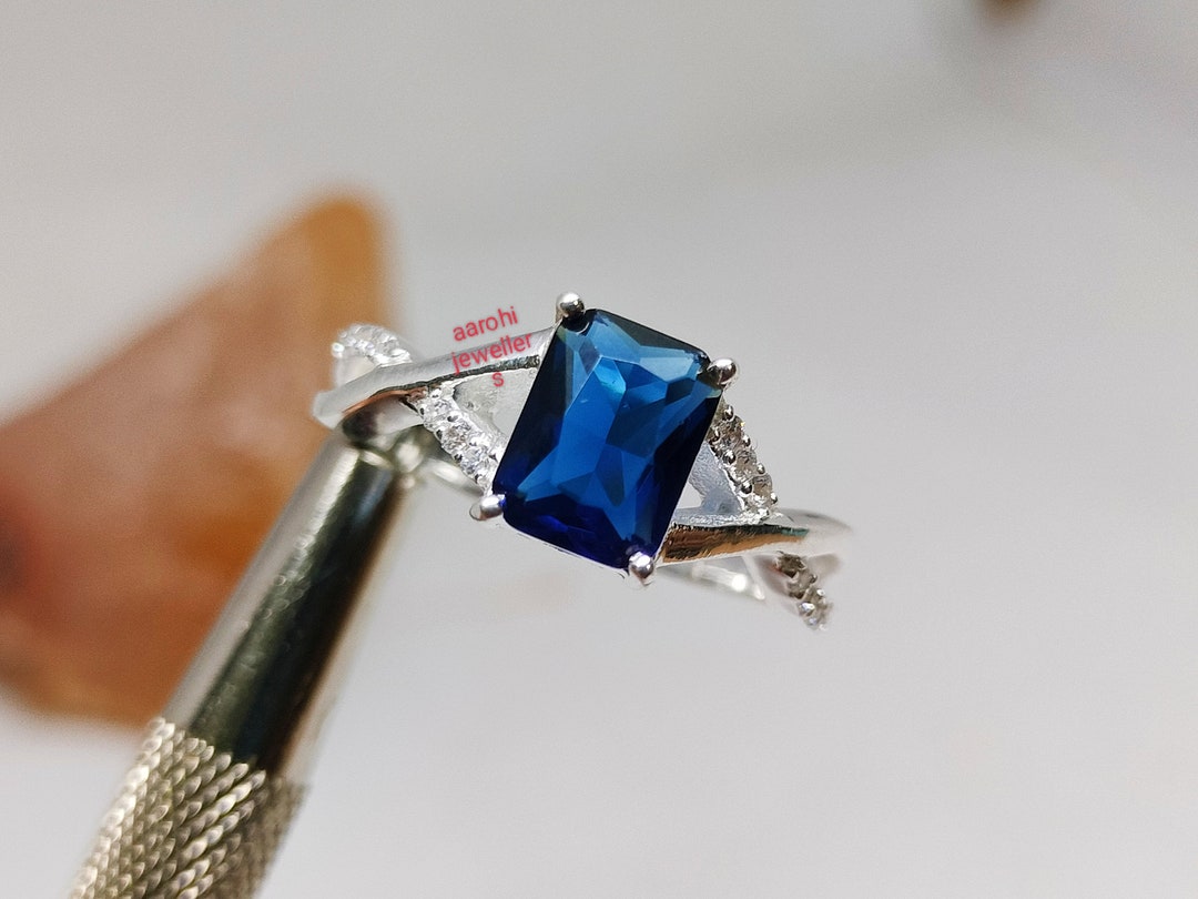 Vintage Lab Blue Sapphire Ring: Minimalist Sterling Silver Stacking ...