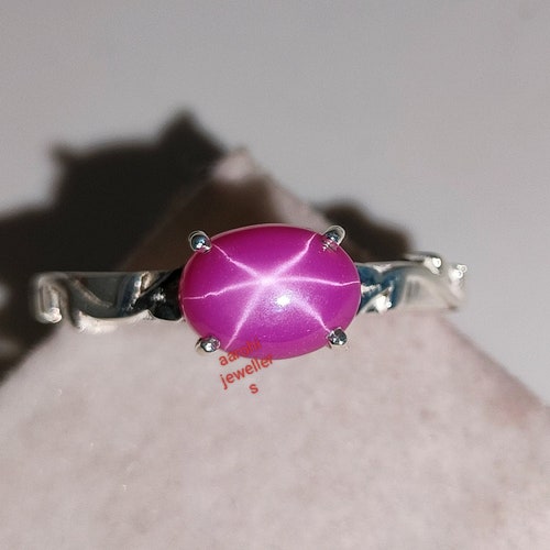 Fine Pink Star Sapphire Ring in 925 Sterling Silver Pink Lindy - Etsy