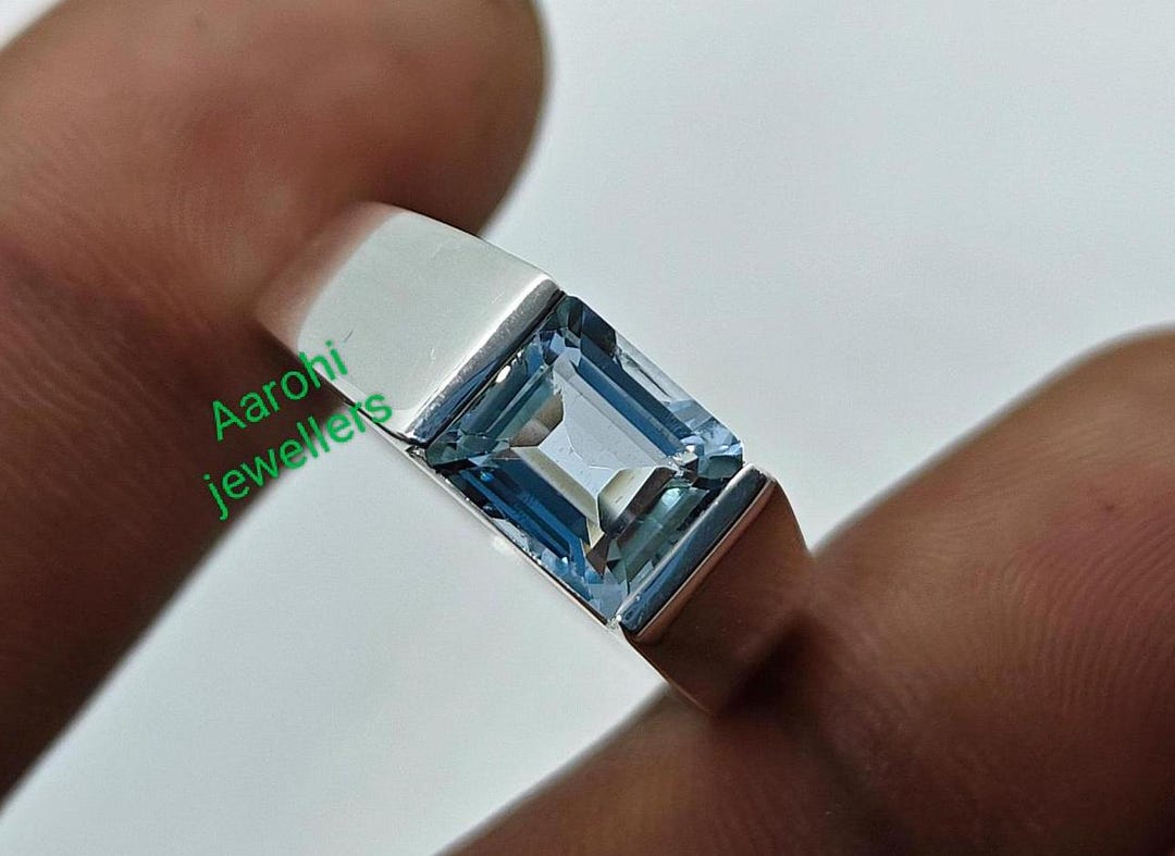Natural Aquamarine Signet Ring: Minimalist Sterling Silver Men's Ring ...