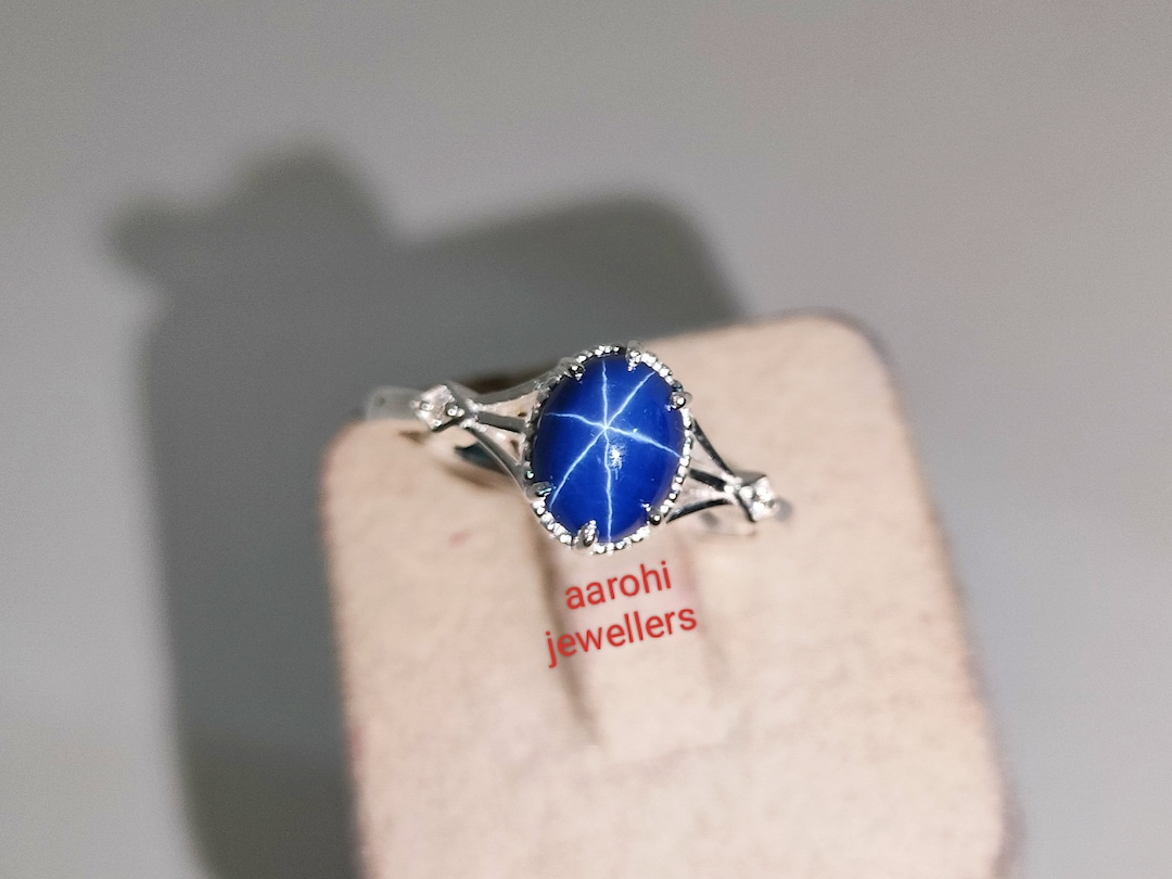 Vintage Blue Lindy Star Ring, Blue Star Sapphire Silver Ring, 925 ...