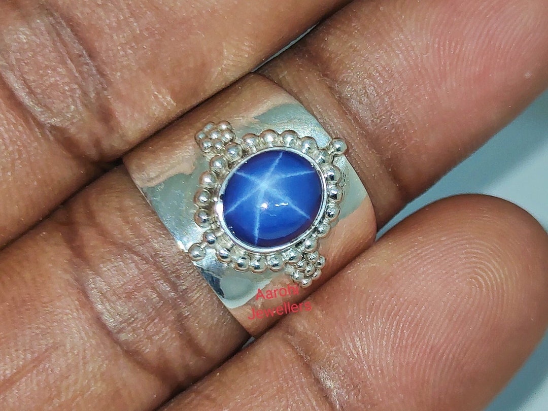 Vintage Blue Star Sapphire Ring, 925 Silver Ring, Engagement Ring, Blue ...