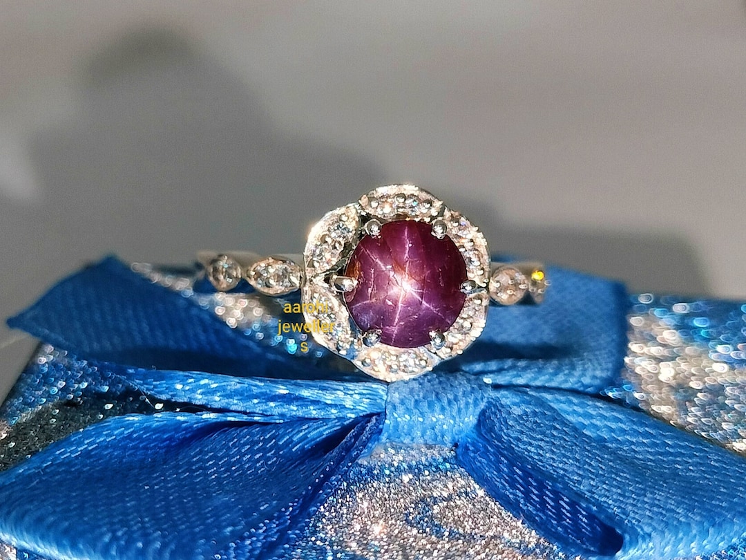 Genuine Star Ruby Ring, July Birthstone Ring, CZ Diamond Ring ...