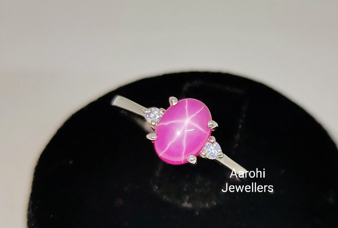 Pink Star Sapphire Ring, Pink Lindy Star, 925 Sterling Silver, Silver ...