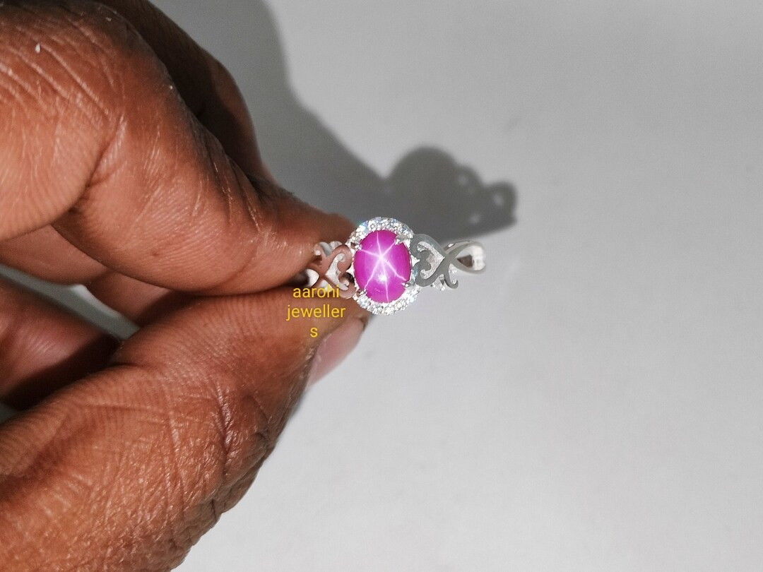 Vintage Pink Star Sapphire Ring, 925sterling Silver, Engagement Ring ...