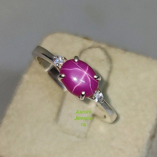 Fine Pink Star Sapphire Ring in 925 Sterling Silver Pink Lindy - Etsy